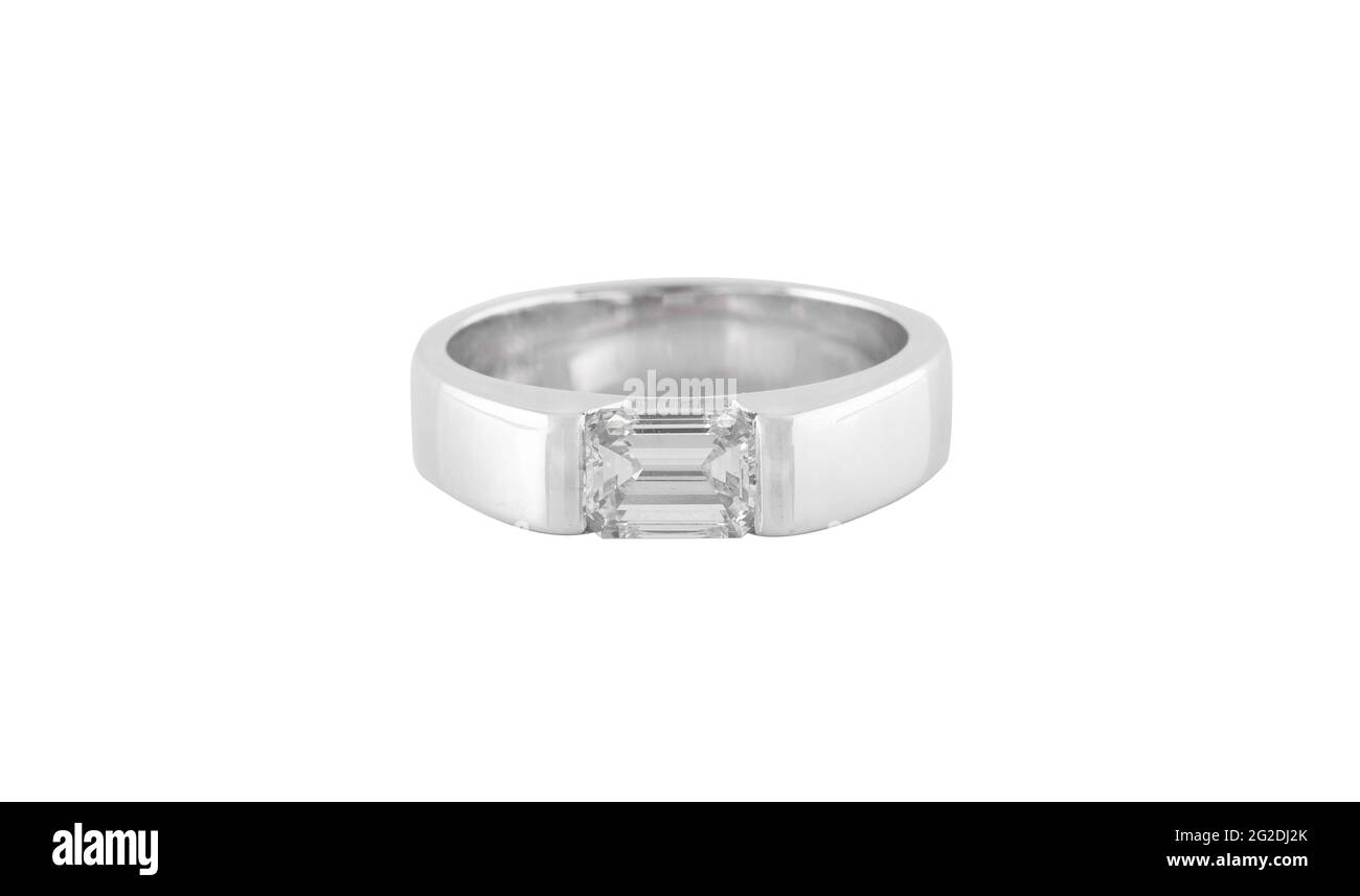 Silver ring with a precious stone isolated on a white background Stock ...