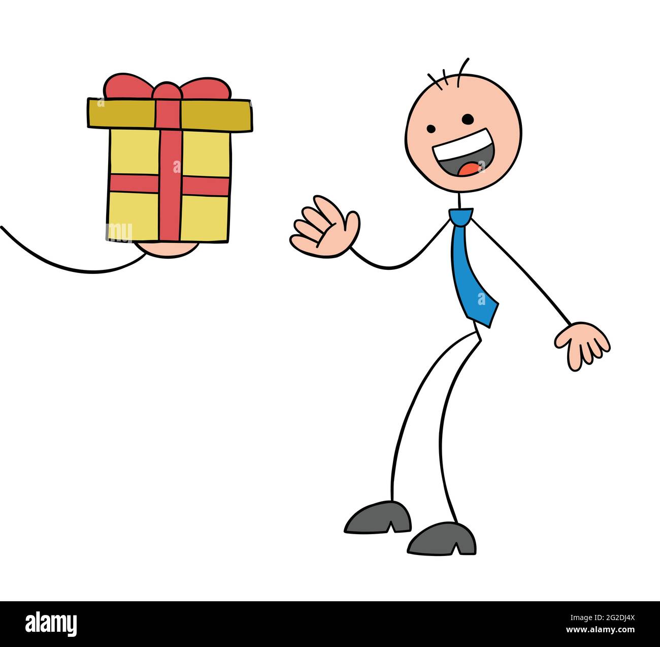 Stickman businessman character receives a gift and is very happy ...