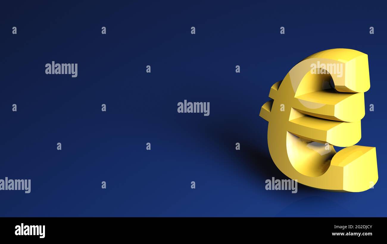 Blue background with golden yellow euro sign - 3D rendering ...