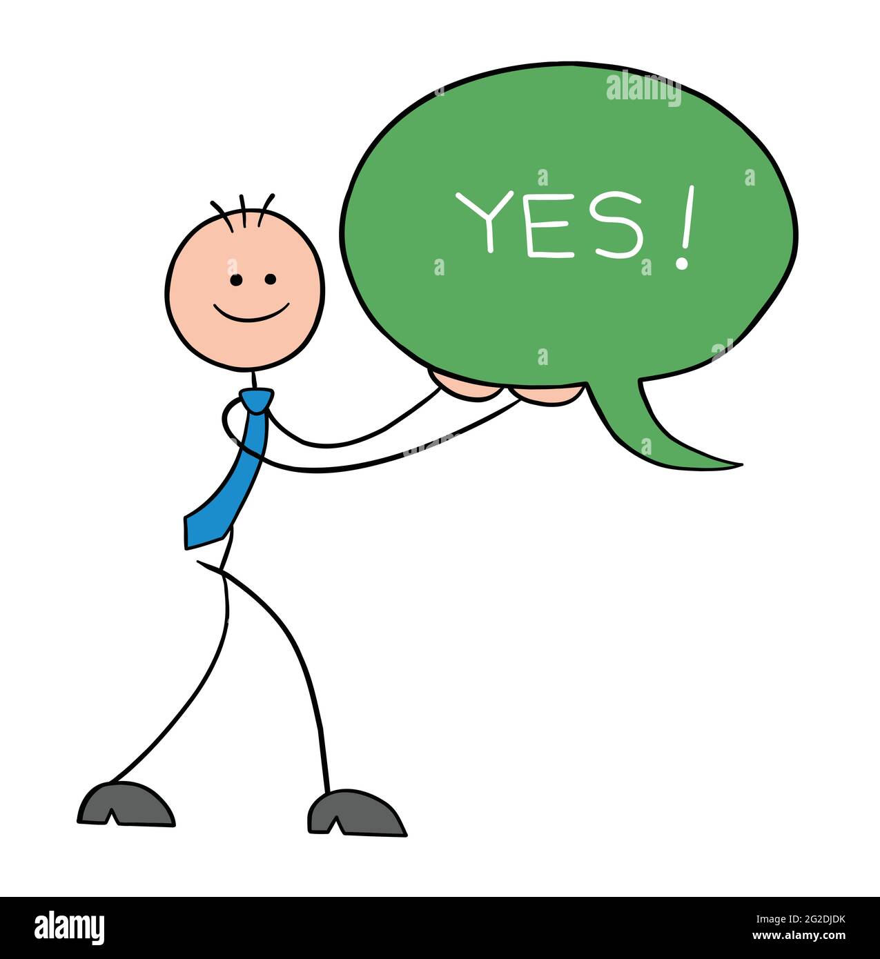 Stickman businessman character carrying yes speech bubble, vector ...