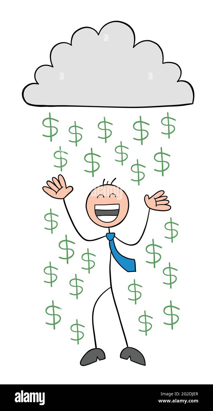 Stickman businessman character under the cloud and so happy with the ...
