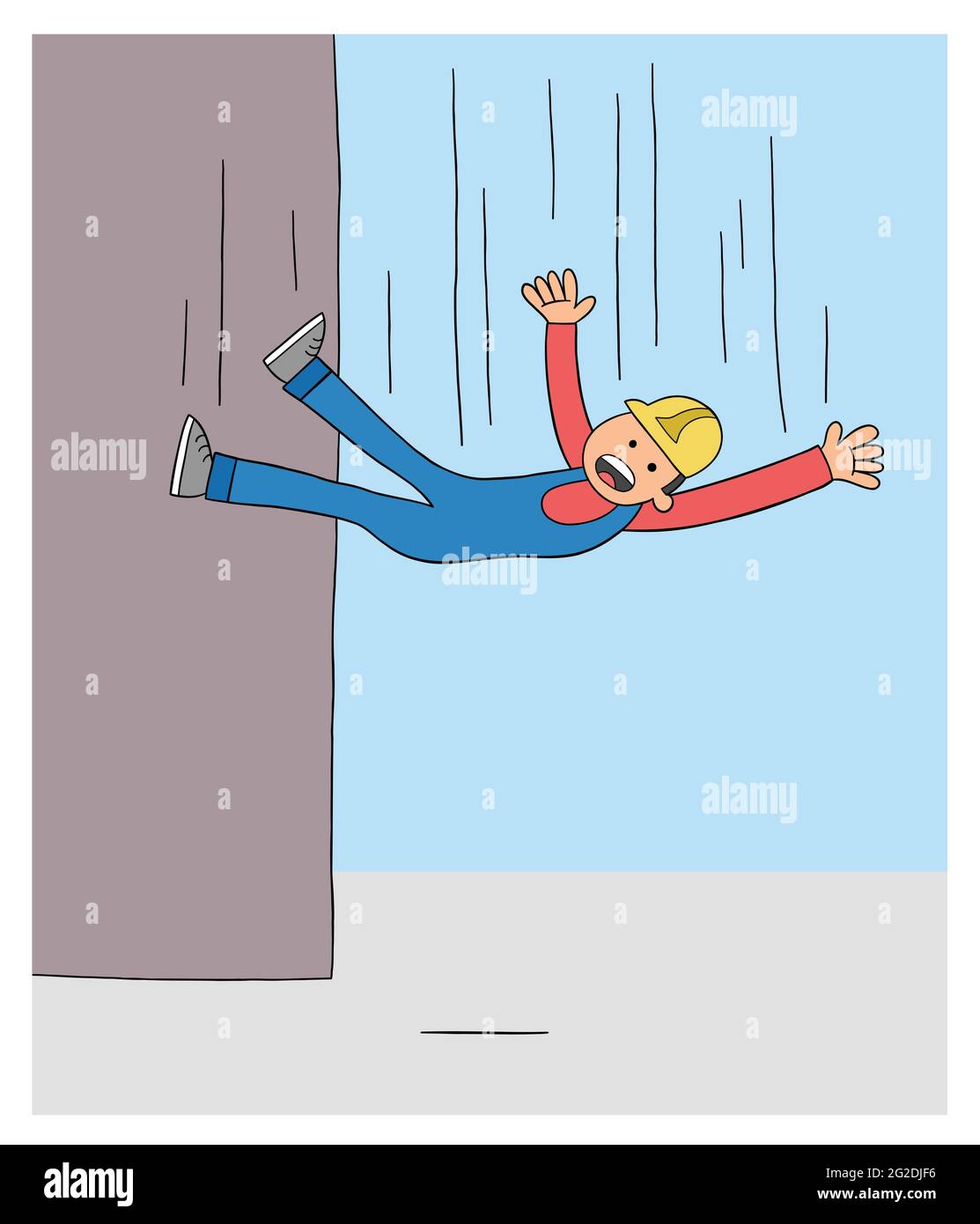 Cartoon worker man falls from the height, vector illustration. Black ...