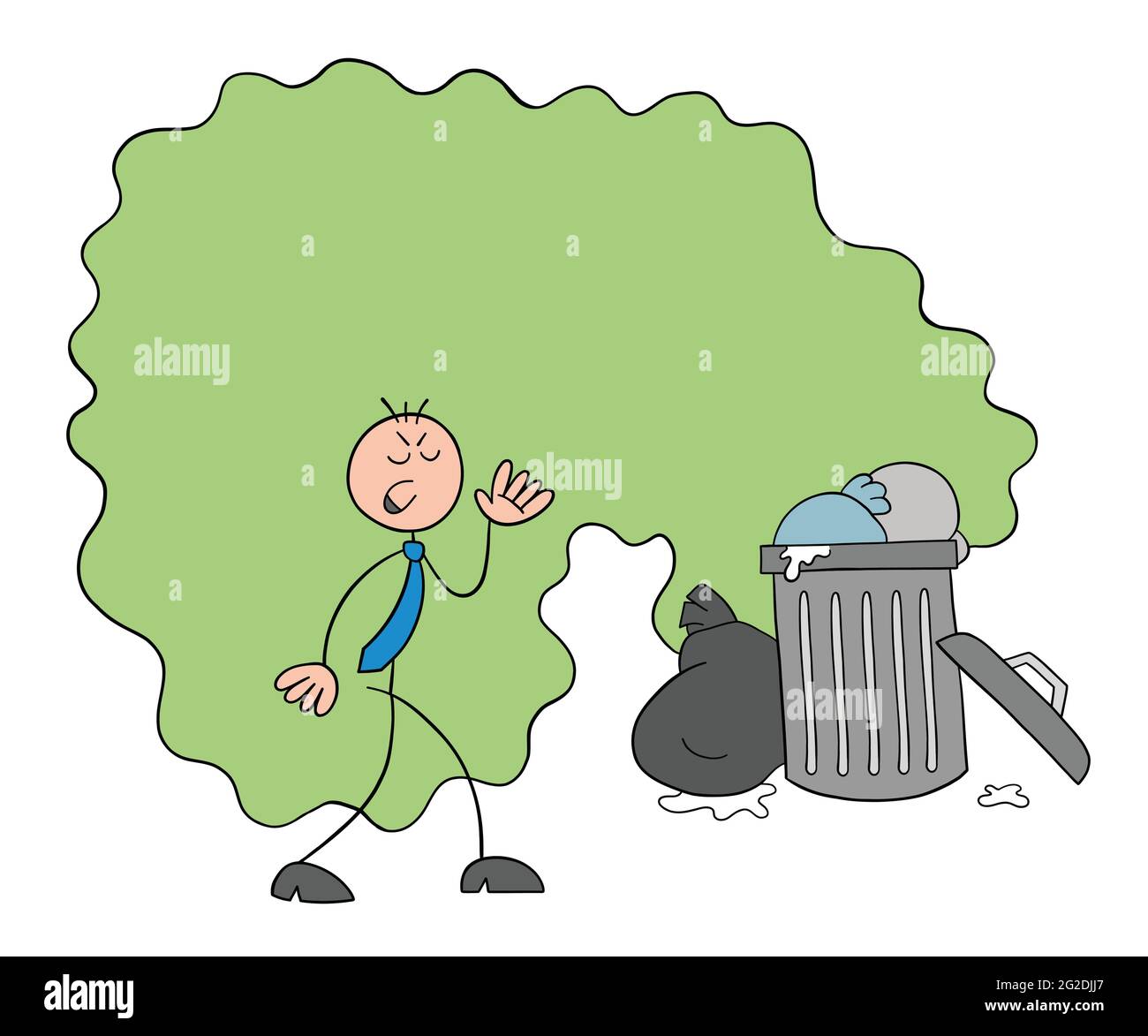 Stickman businessman character disgusted by the smell of garbage ...
