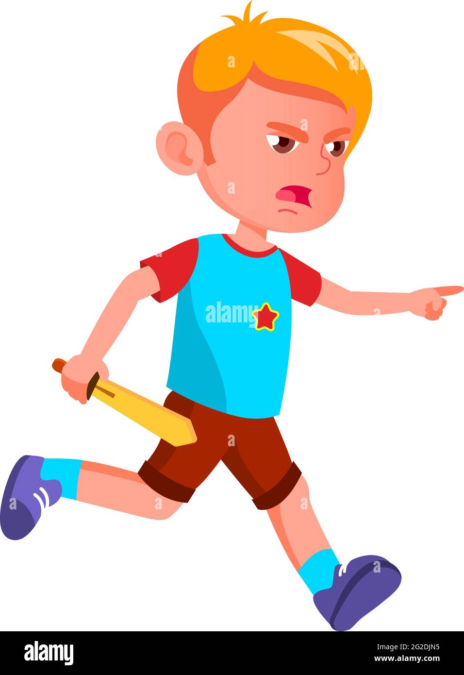 angry boy running after friend with sword on playground cartoon vector ...