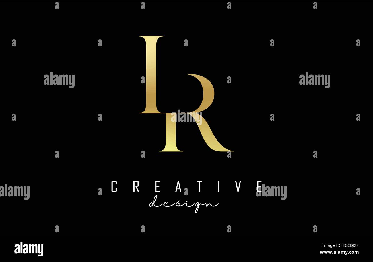 Golden LR l r letter design logo logotype concept with serif font and ...