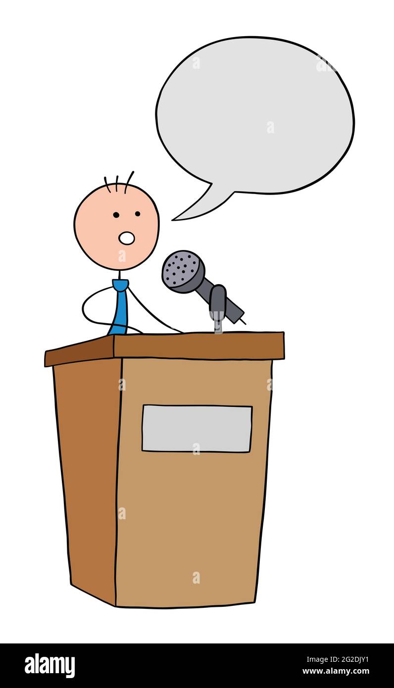 Stickman businessman character speaking on the podium, vector cartoon ...