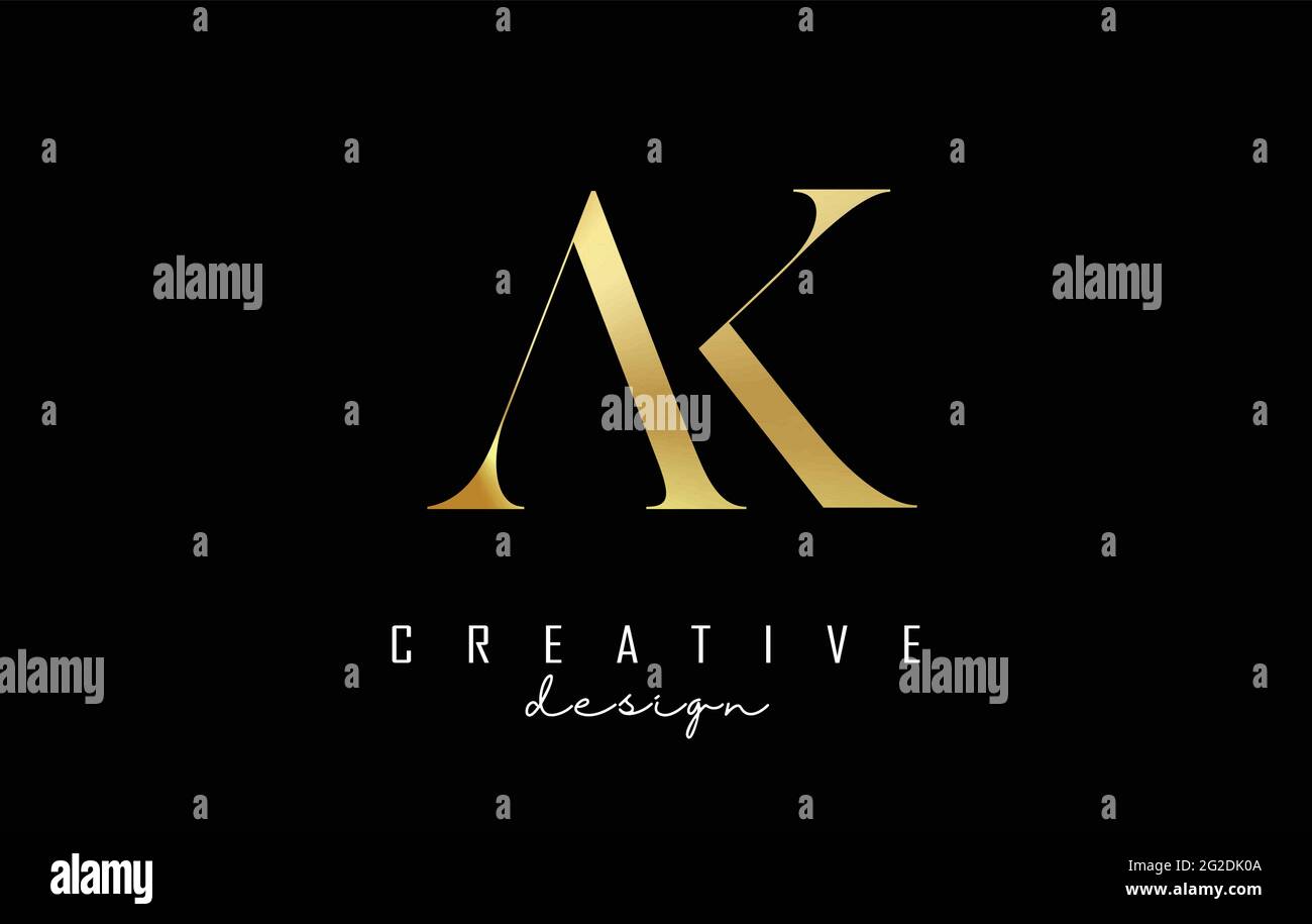 Golden Ak a k letter design logo logotype concept with serif font and ...