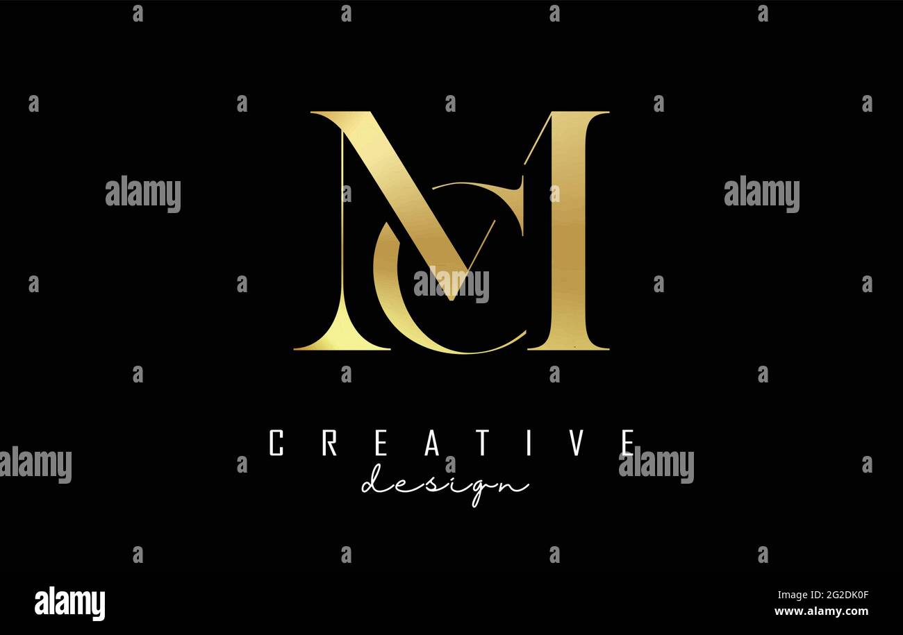 Golden MC m c letter design logo logotype concept with serif font and ...