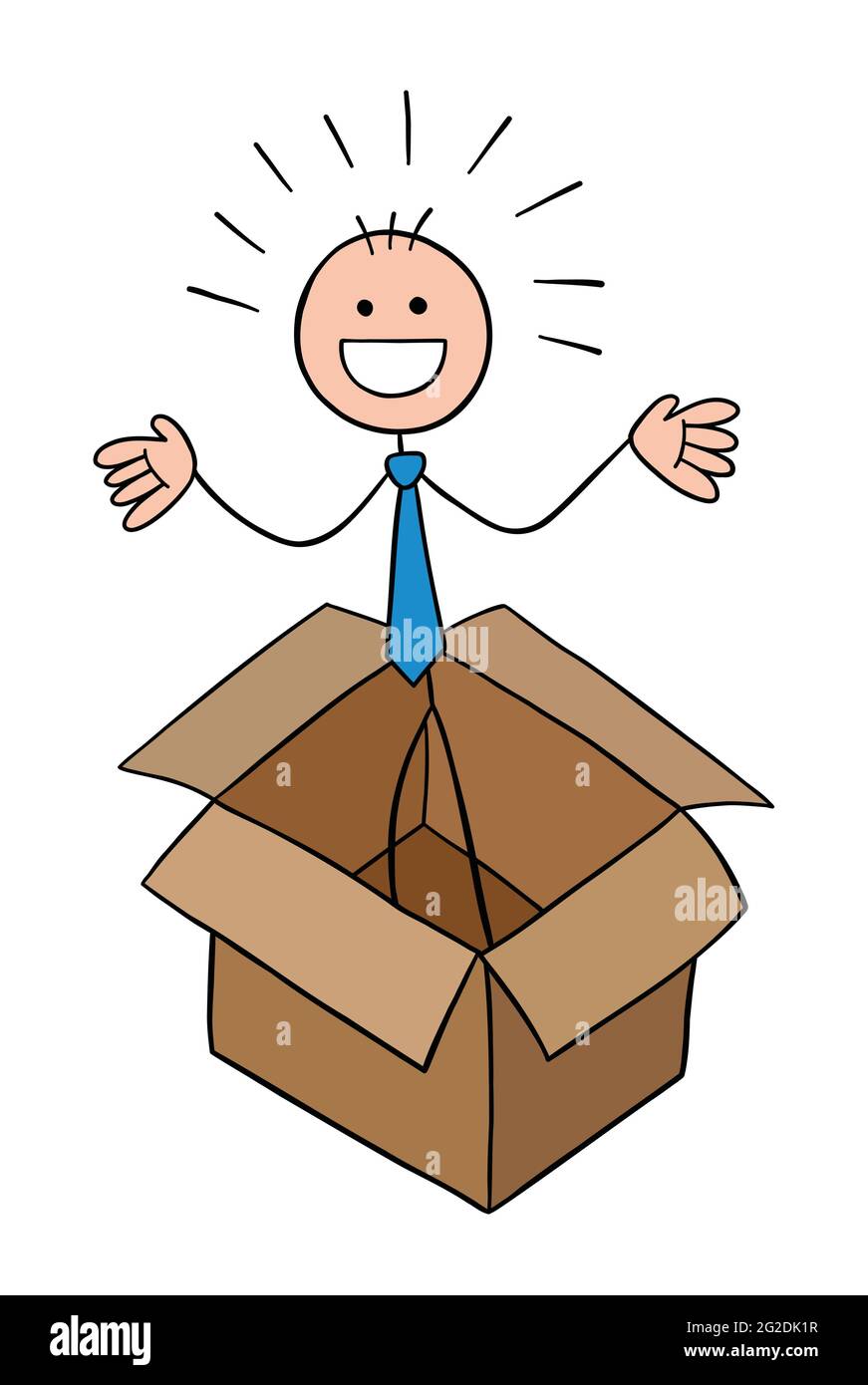 Stickman businessman character in the empty box and happy, vector ...