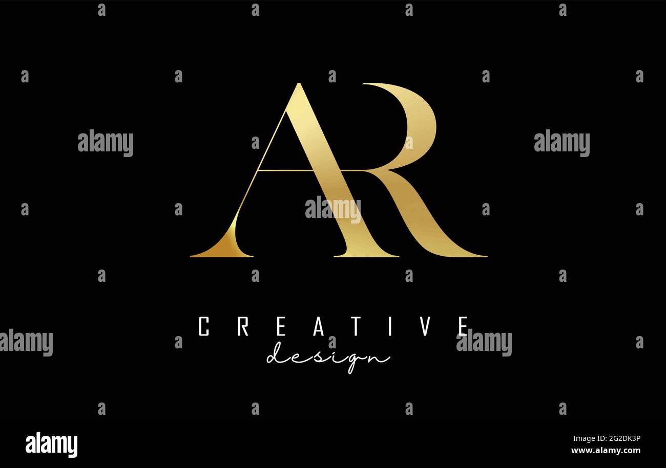Golden AR a r letter design logo logotype concept with serif font and ...