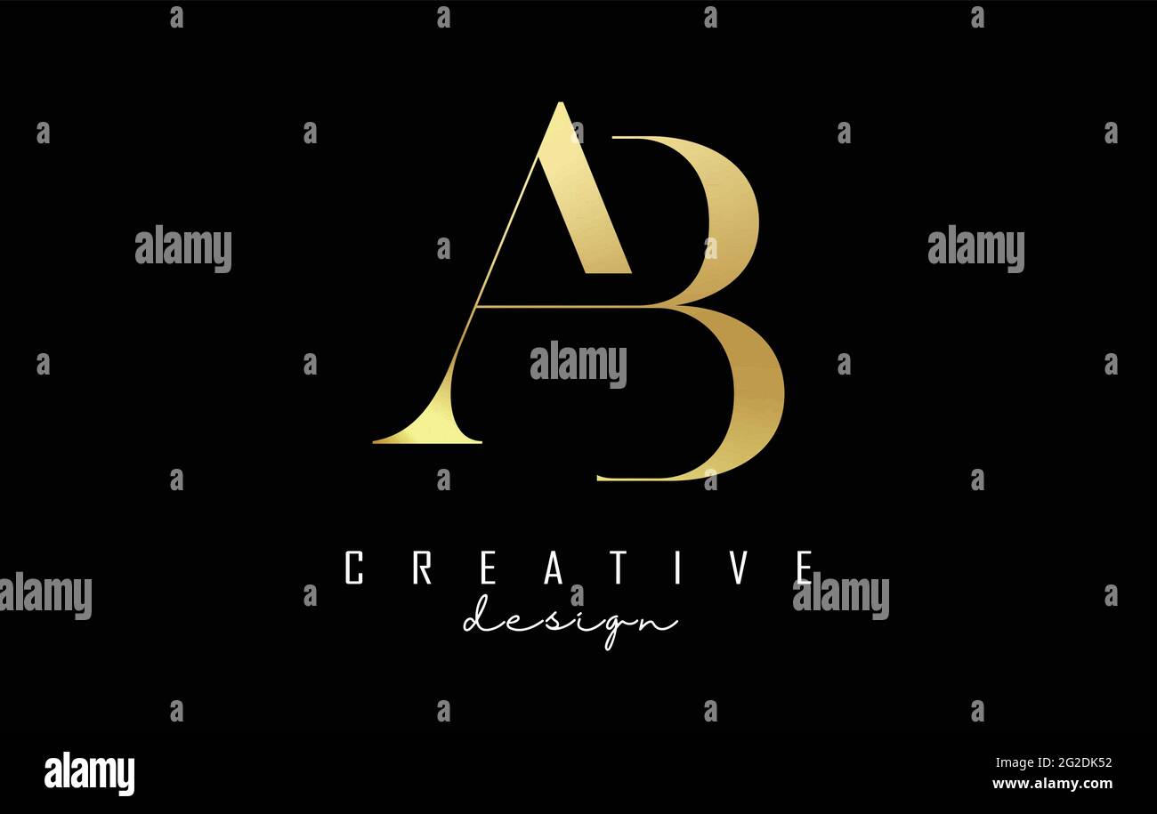 Golden AB a b letter design logo logotype concept with serif font and ...