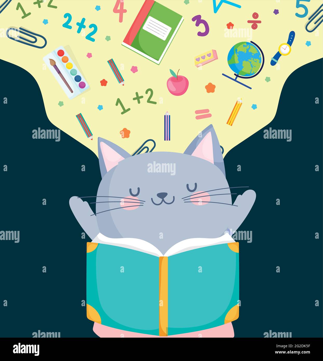cute cat reading book Stock Vector Image & Art - Alamy