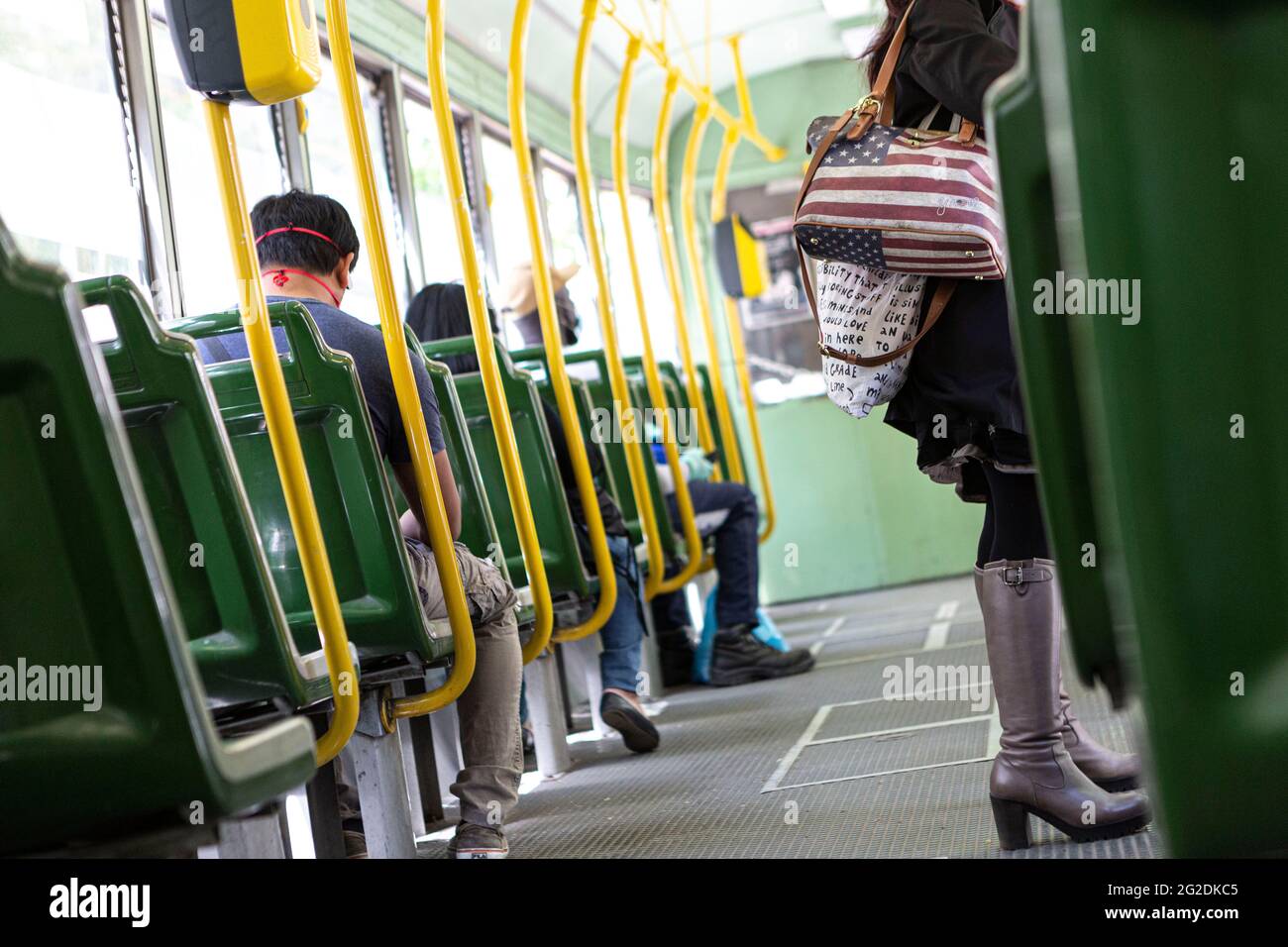 People inside a tram Stock Photo - Alamy