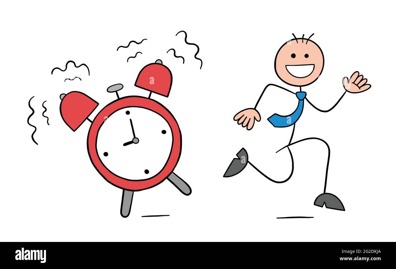 Alarm goes off and stickman businessman character running, vector ...
