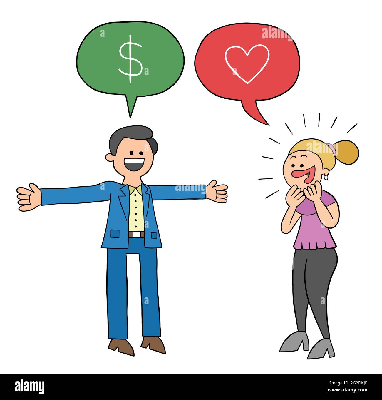 Cartoon man says he has a lot of money and she falls in love with him ...