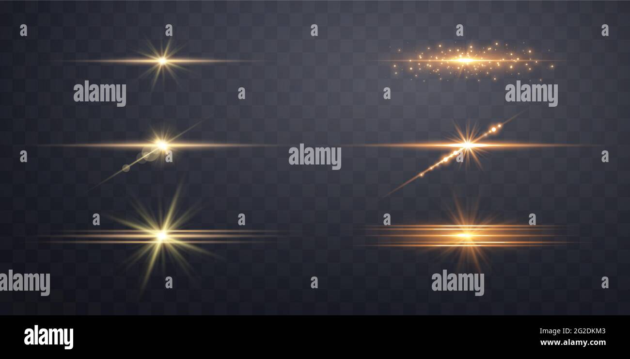 Gold horizontal lens flares set. Isolated on transparent background ...
