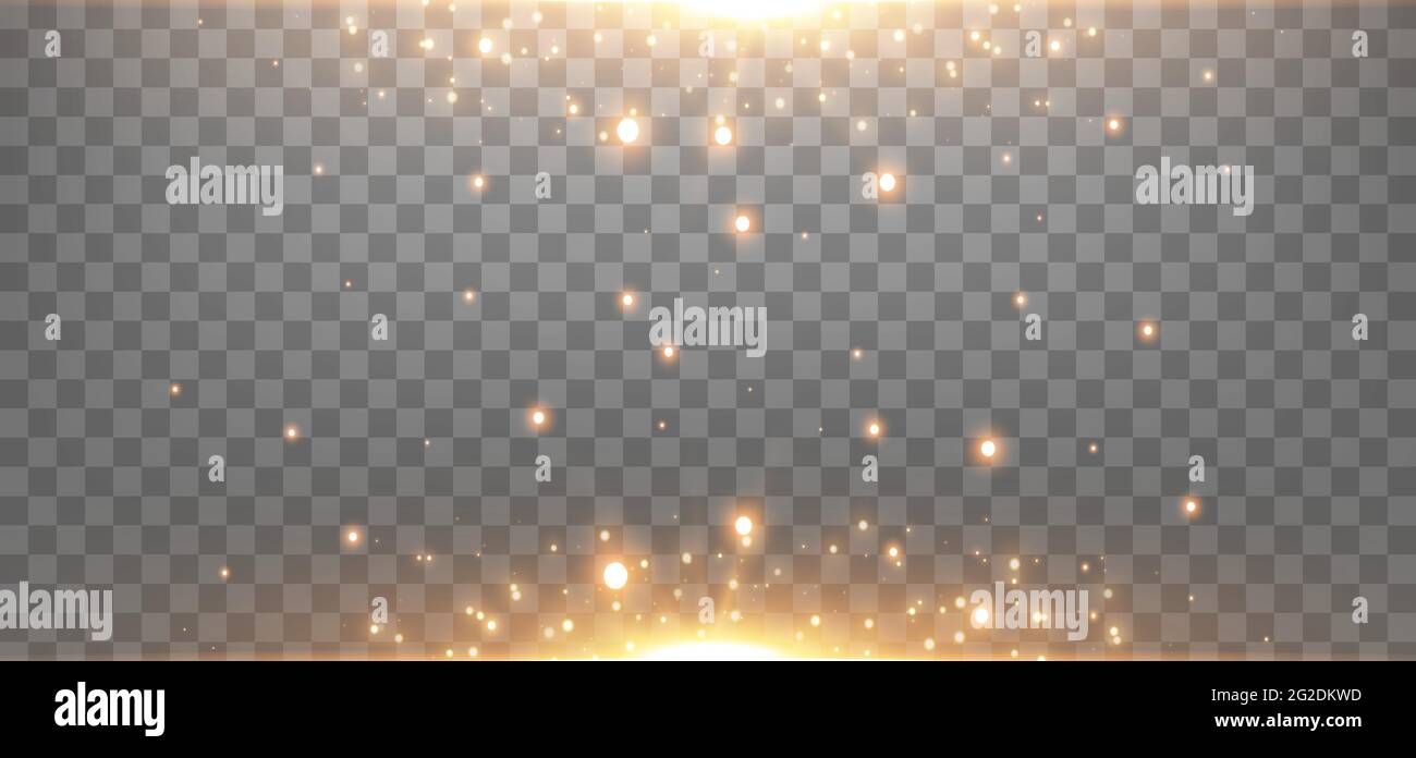 Gold horizontal lens flare. Isolated on transparent background. Sun flash with rays or gold ...
