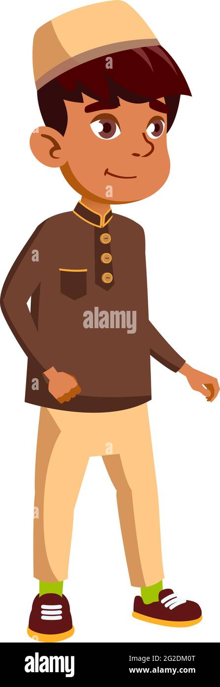 muslim boy walking on town street cartoon vector Stock Vector Image ...