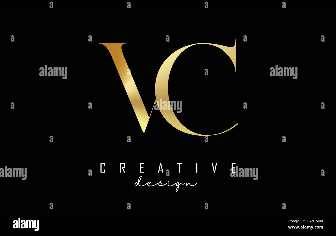 Golden VC v c letter design logo logotype concept with serif font and ...