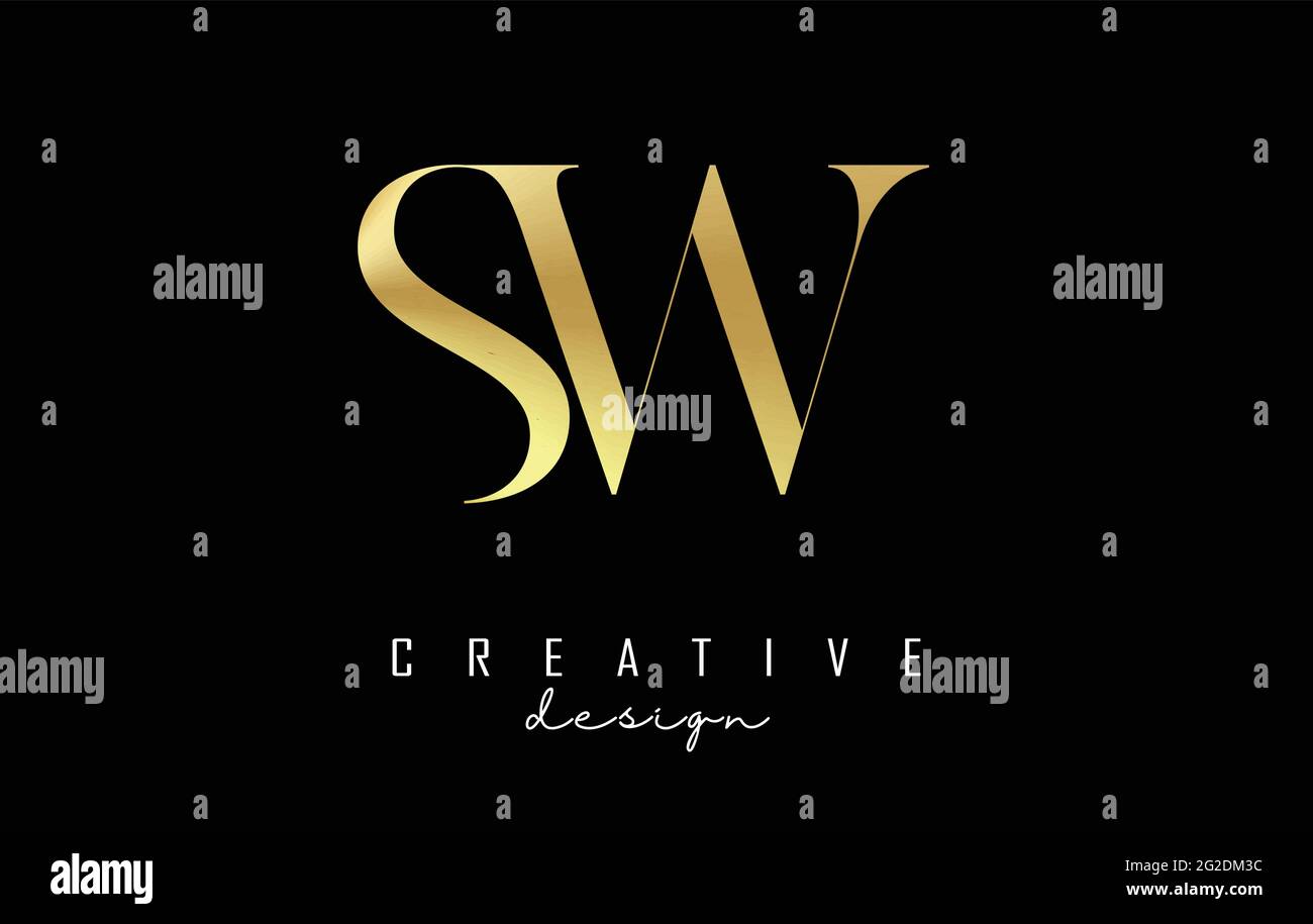 Golden SW s w letter design logo logotype concept with serif font and ...