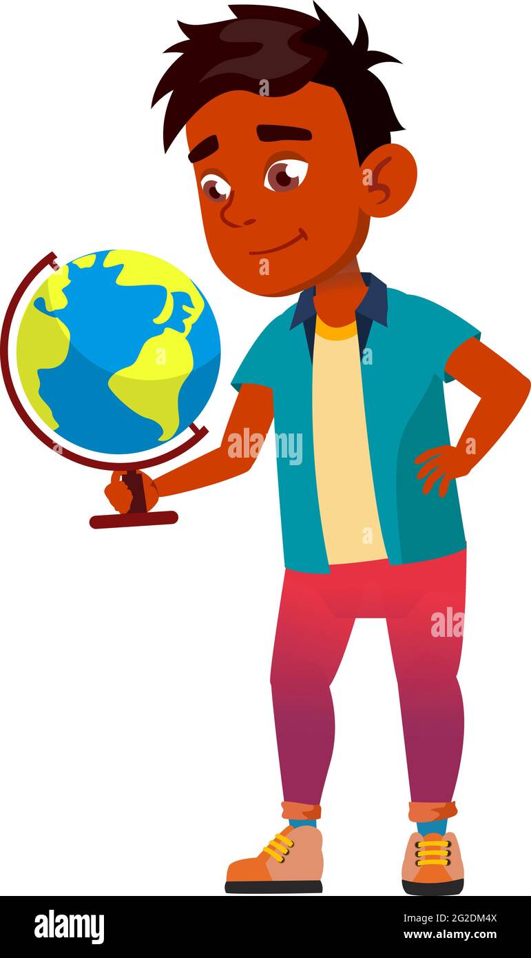 smart muslim boy looking on earth sphere cartoon vector Stock Vector ...