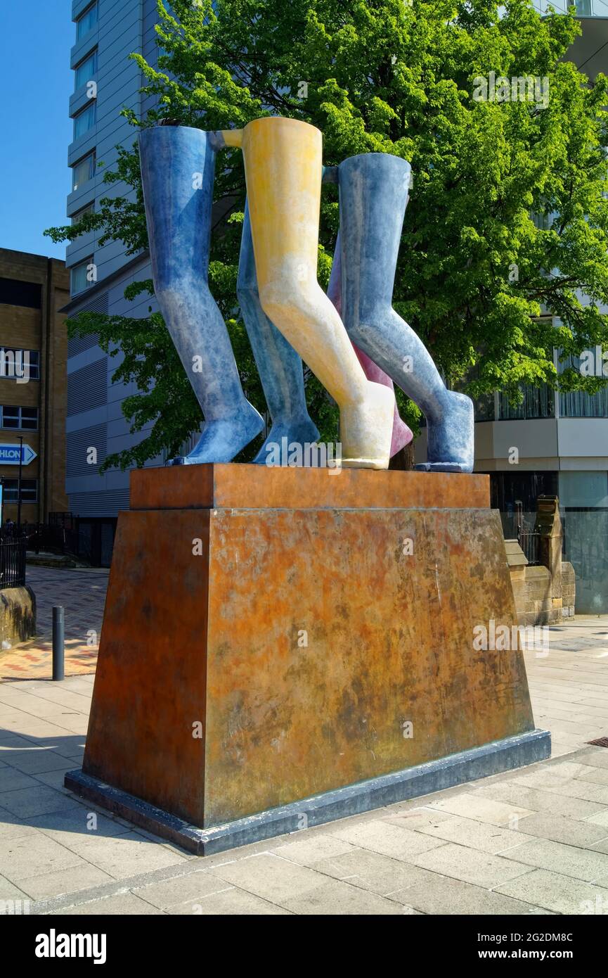 UK,West Yorkshire,Legs Walking Sculpture in Leeds City Square Stock ...