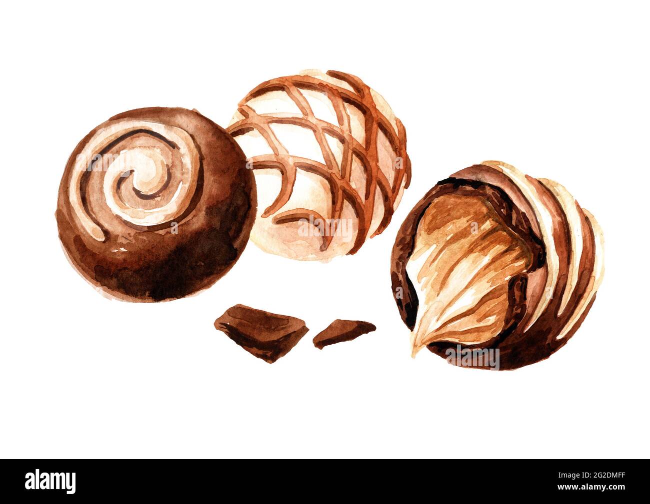 Chocolate candies, truffle with soft caramel praline filling. Hand ...
