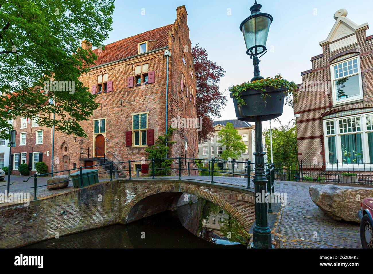 Best of Amersfoort; historic architecture on old street and bridge ...