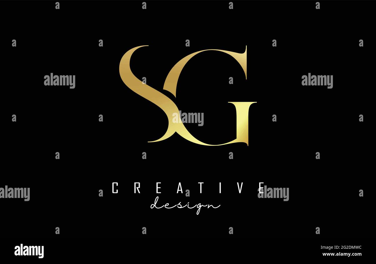 Golden SG s g letters logo concept with serif font and elegant style ...