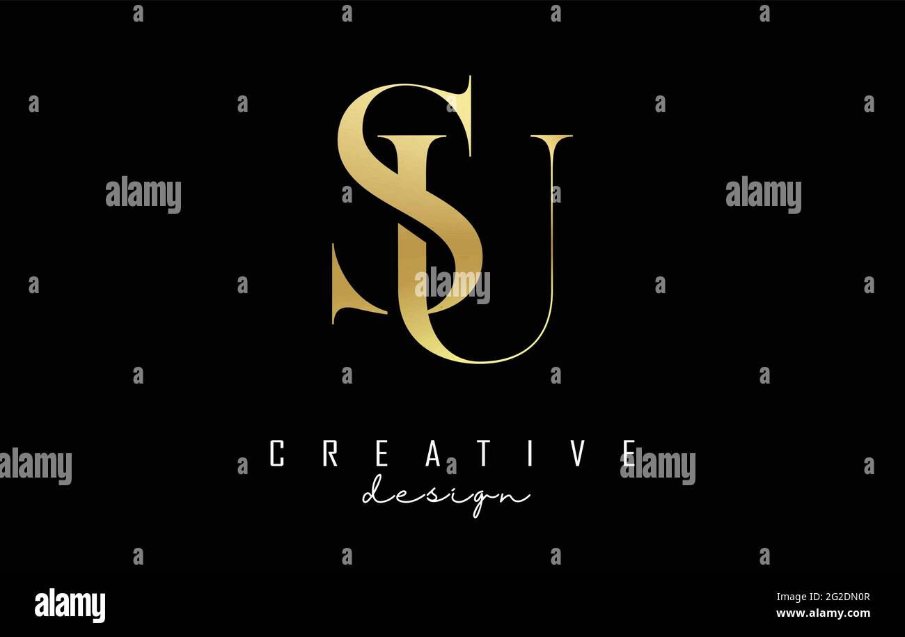 Golden SU s u letter design logo logotype concept with serif font and ...