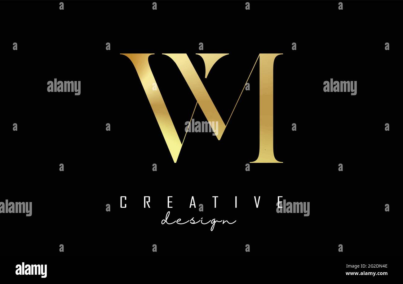Golden VM v m letter design logo logotype concept with serif font and ...
