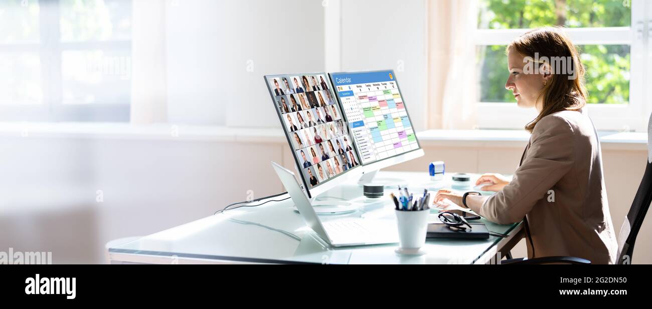 Online Video Interview. Business Conferencing Webinar Banner Stock ...