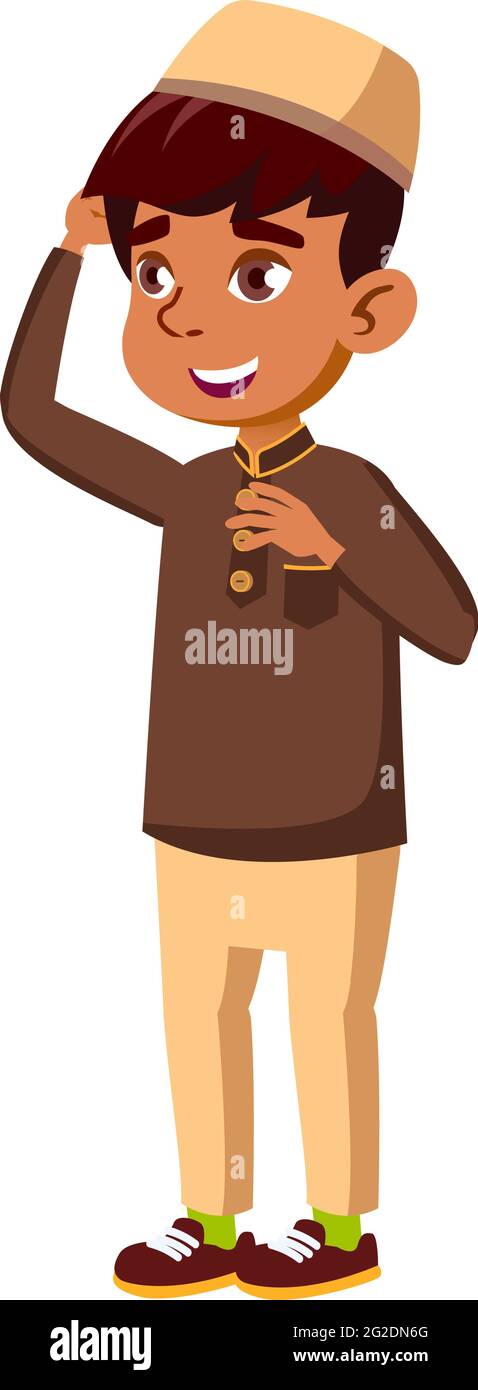 smiling islamic boy thinking how to solve funny exercise at school ...