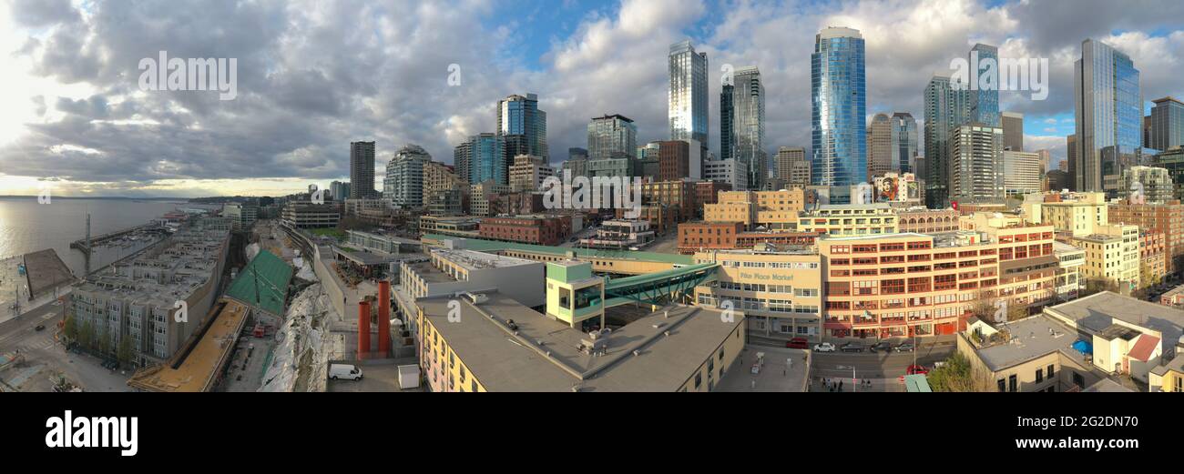Very High Resolution Panorama of Seattle Downtown Waterfront Stock ...