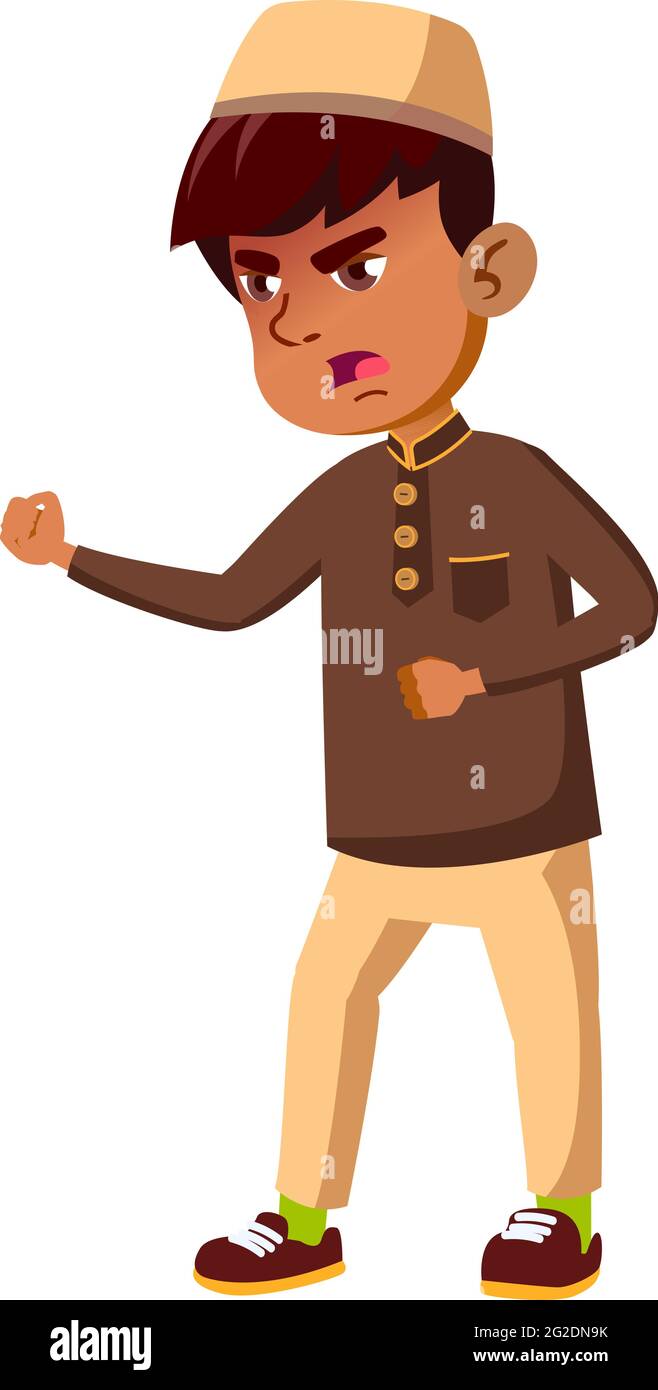 angry islamic boy fighting with enemy at school cartoon vector Stock ...