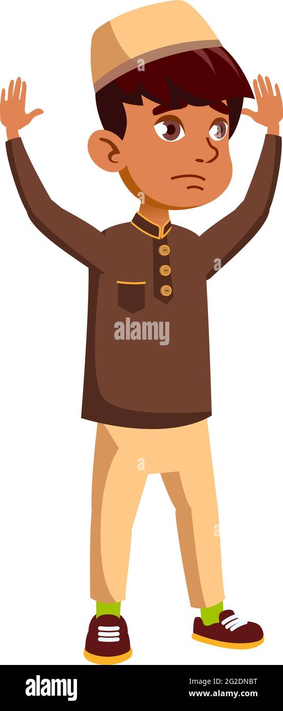 sadness islamic boy hands up and surrendering cartoon vector Stock ...