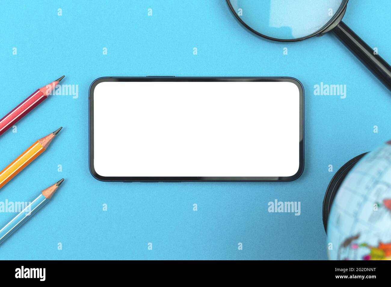 School education mobile phone mockup blank white screen horizontally ...