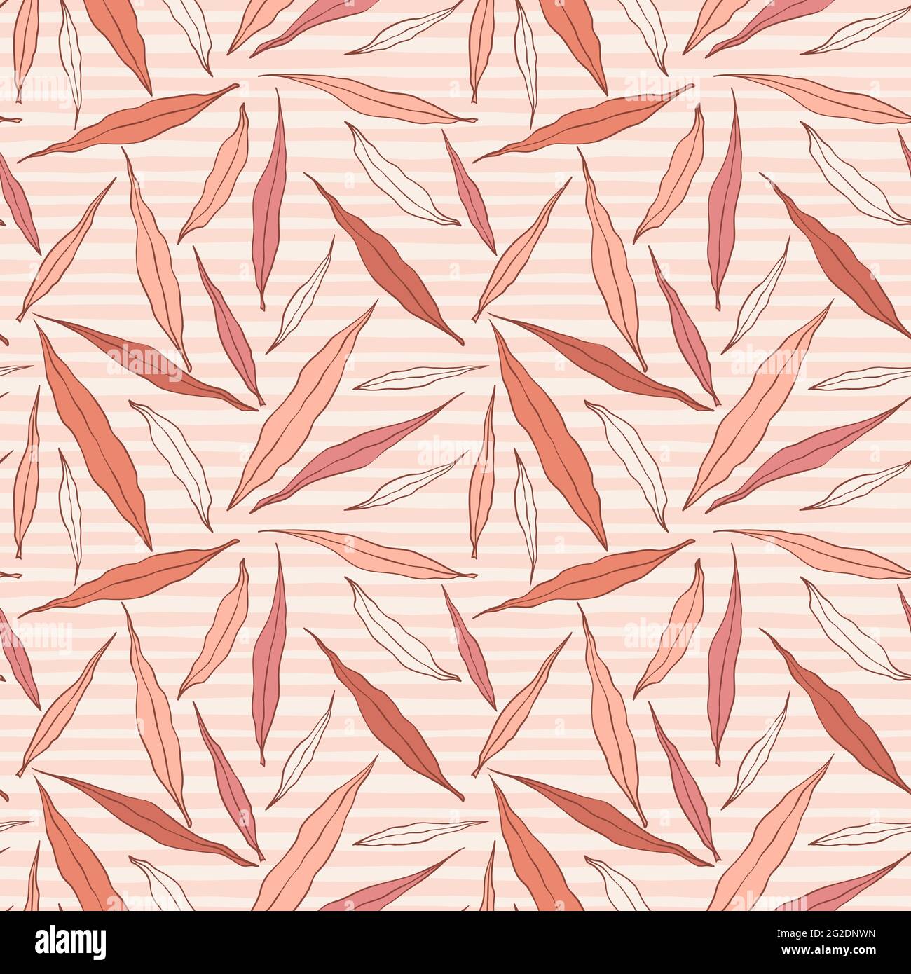 Doodle leaves seamless pattern background. Repeating wavy line vector ...