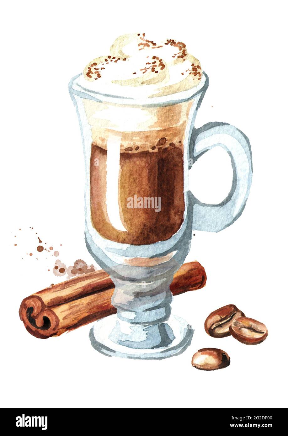 Traditional Irish cream coffee with cinnamon and coffee beans ...
