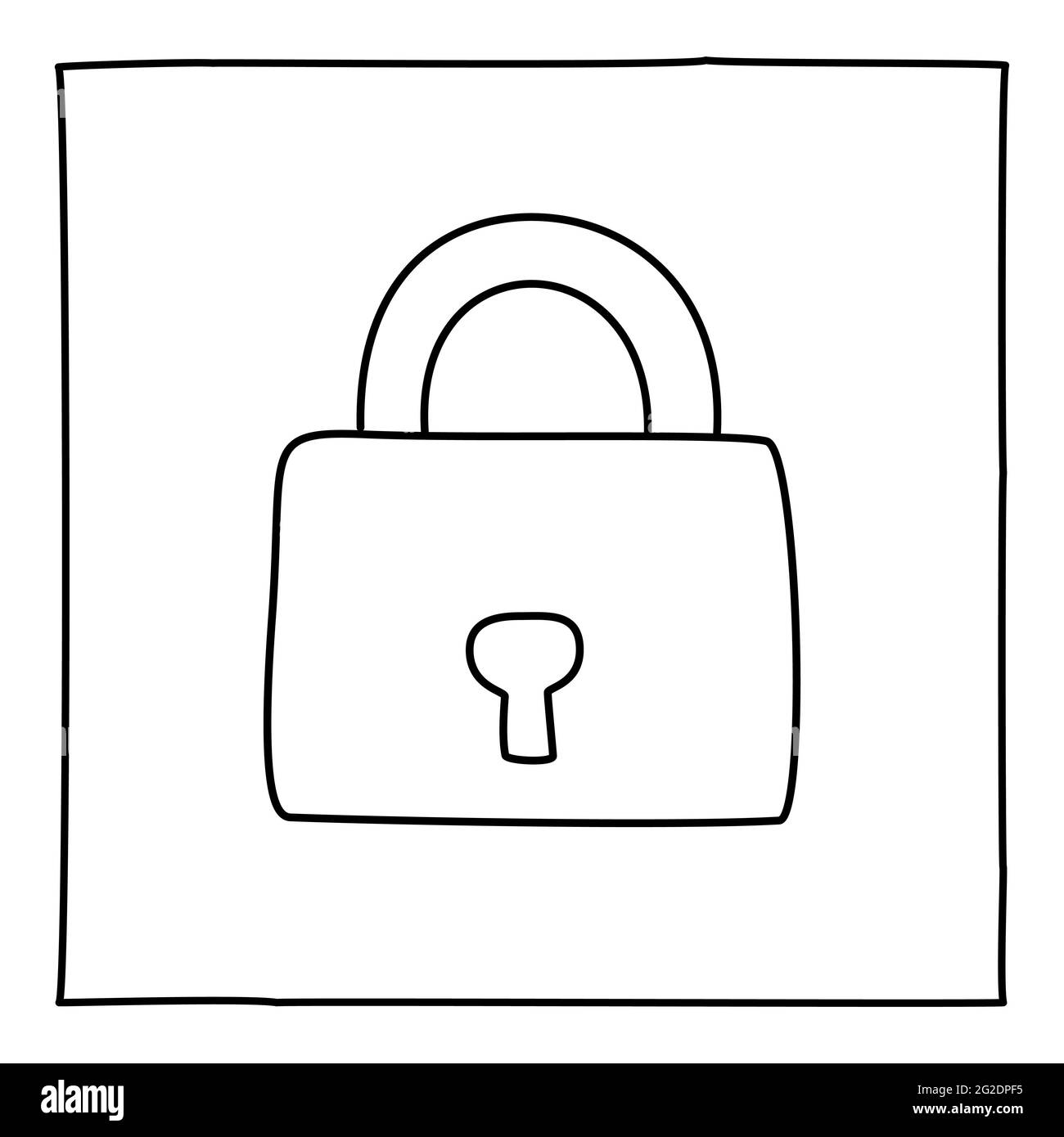 Doodle Padlock icon or logo, hand drawn with thin black line Stock ...