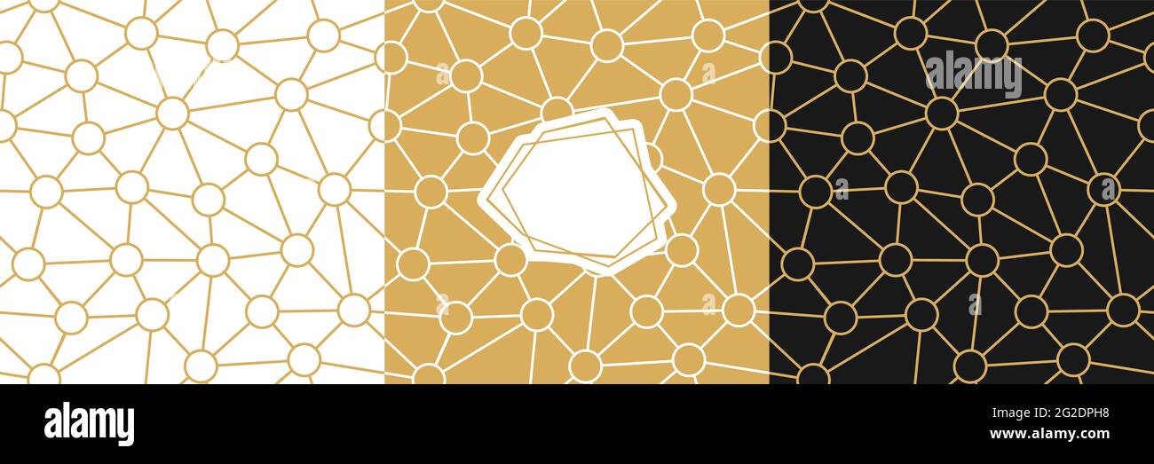 Vector seamless geometry wire pattern, triangle and ring mosaic in gold ...