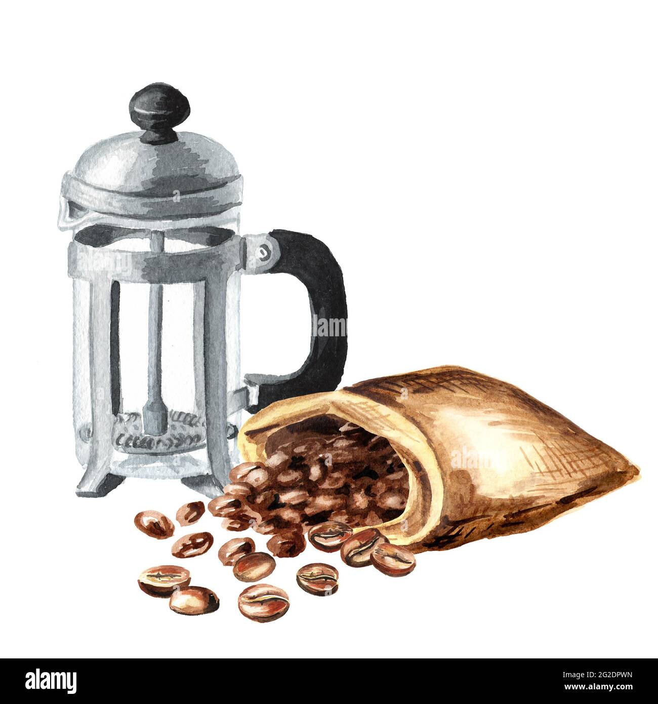 Empty French press, device for brewing coffee with coffee beans ...