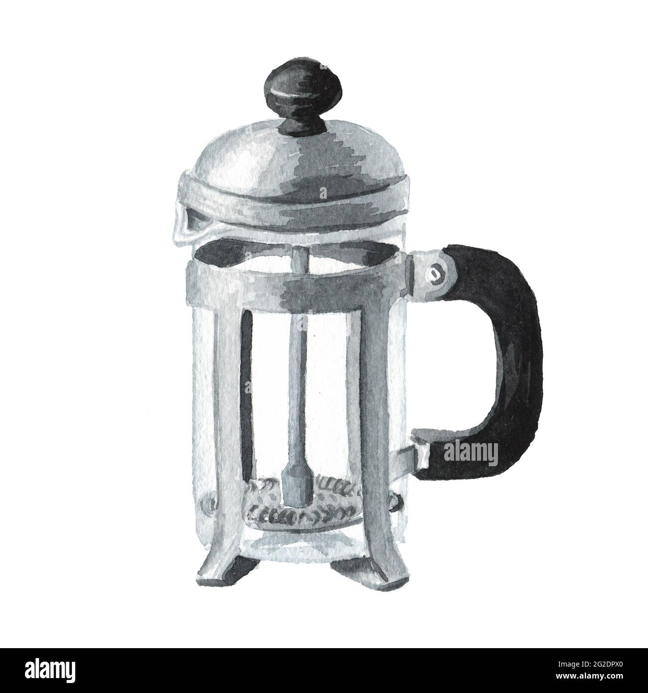Empty French press, device for brewing coffee or tea. Watercolor hand ...