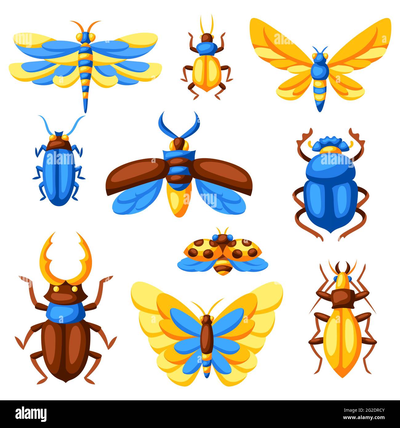 Set of insects. Stylized butterflies, beetles and dragonflies Stock ...