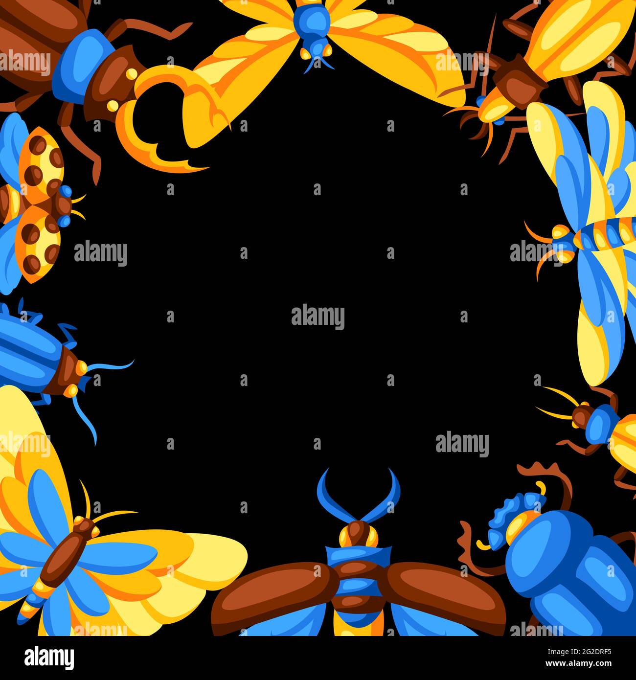 Frame with insects. Stylized butterflies, beetles and dragonflies Stock ...
