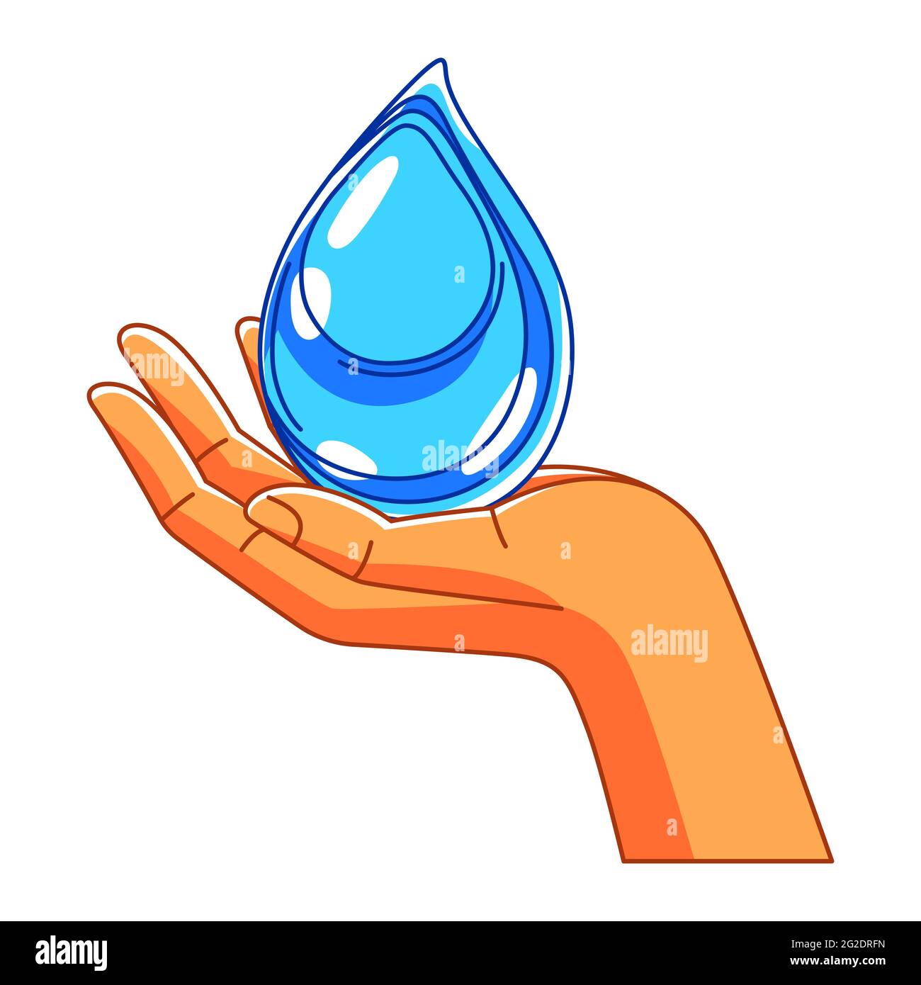 Illustration of hand holding water drop. Ecology concept for ...