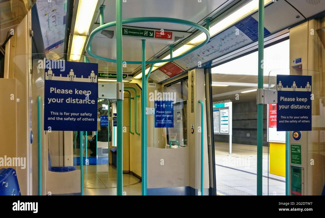 London, United Kingdom - August 29, 2020: Safety notice prompting ...