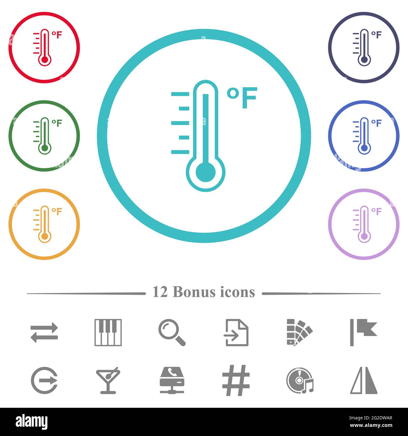 Fahrenheit thermometer warm temperature flat color icons in circle ...