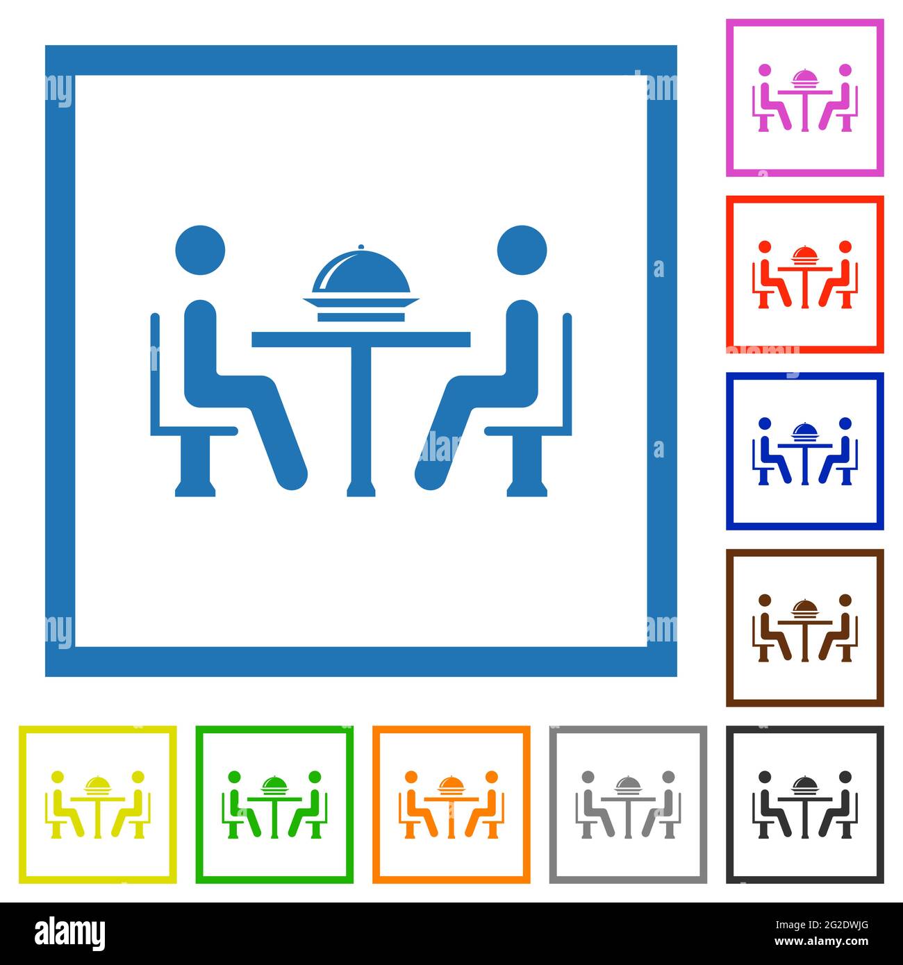 Lunch in restaurant flat color icons in square frames on white ...