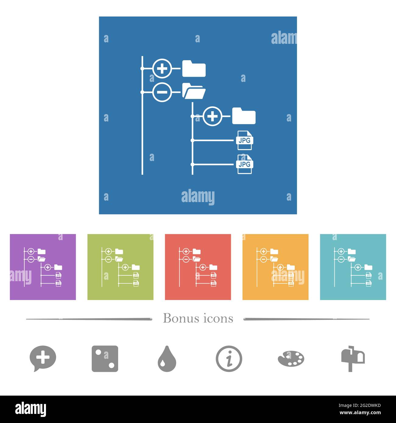 File browser with jpg files flat white icons in square backgrounds. 6 ...